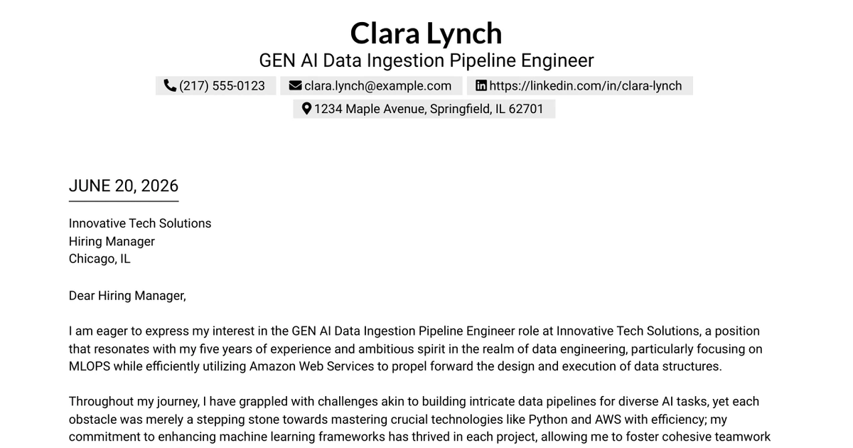 30+ GEN AI Data Ingestion Pipeline Engineer Cover Letter Templates with ...