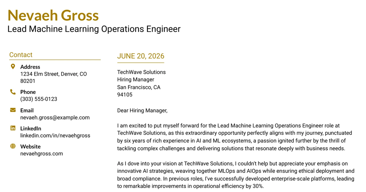 30+ Lead Machine Learning Operations Engineer Cover Letter Templates ...