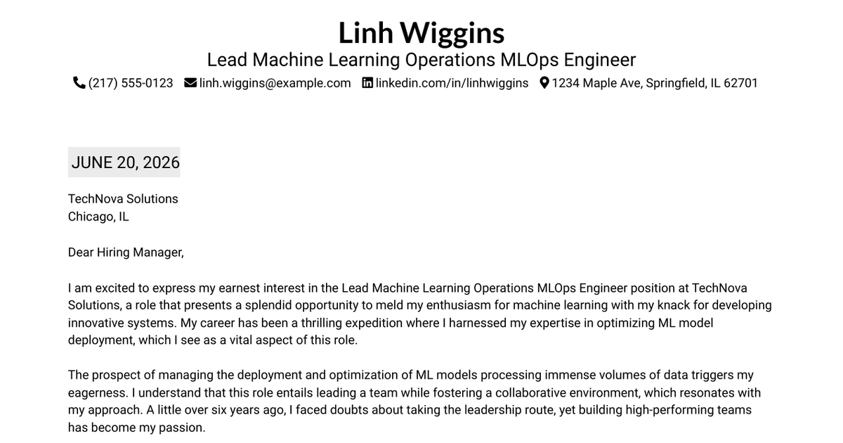30+ Lead Machine Learning Operations MLOps Engineer Cover Letter ...