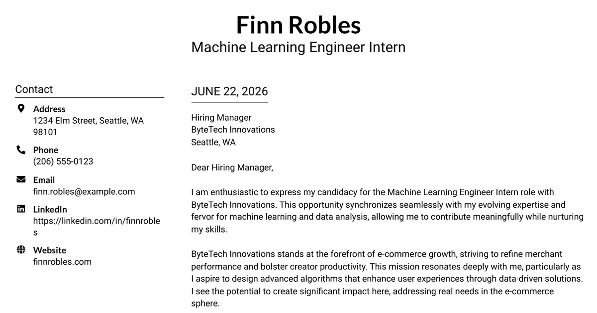 30+ Machine Learning Engineer Intern Cover Letter Templates with Example