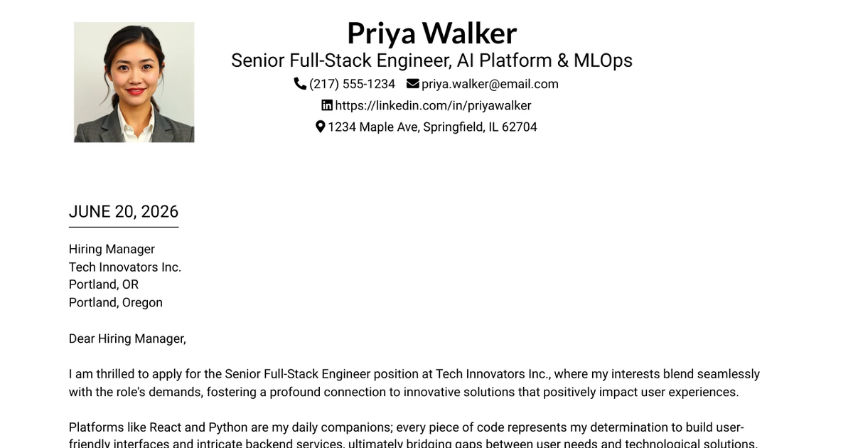 30+ Senior Full-Stack Engineer, AI Platform & MLOps Cover Letter ...